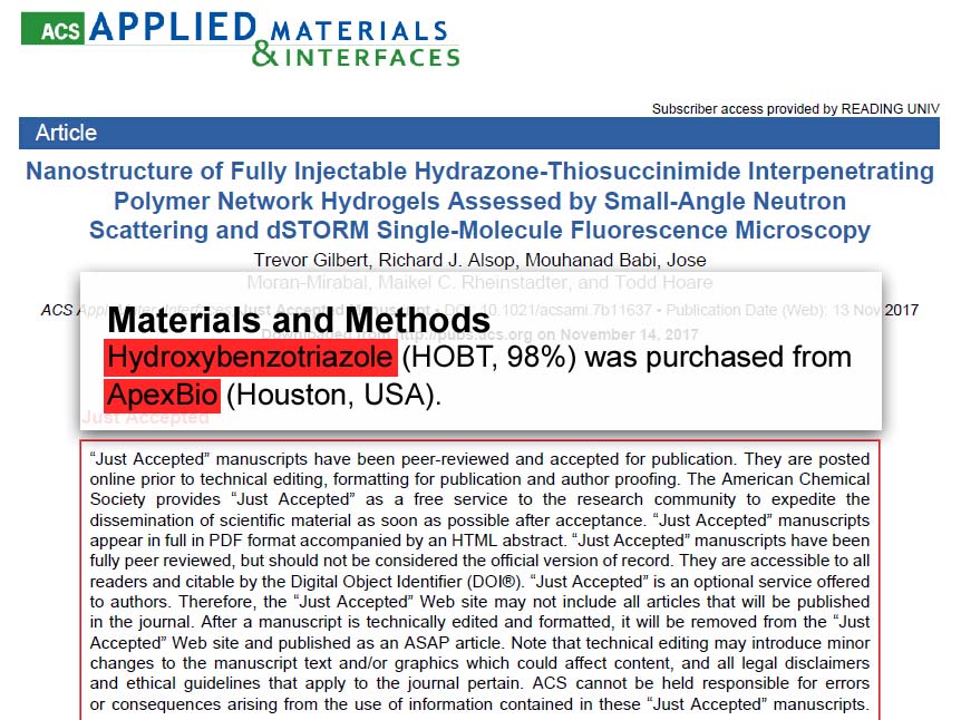 美国APExBIO中文官网 - HOBt|Racemization inhibitor|CAS# 2592-95-2