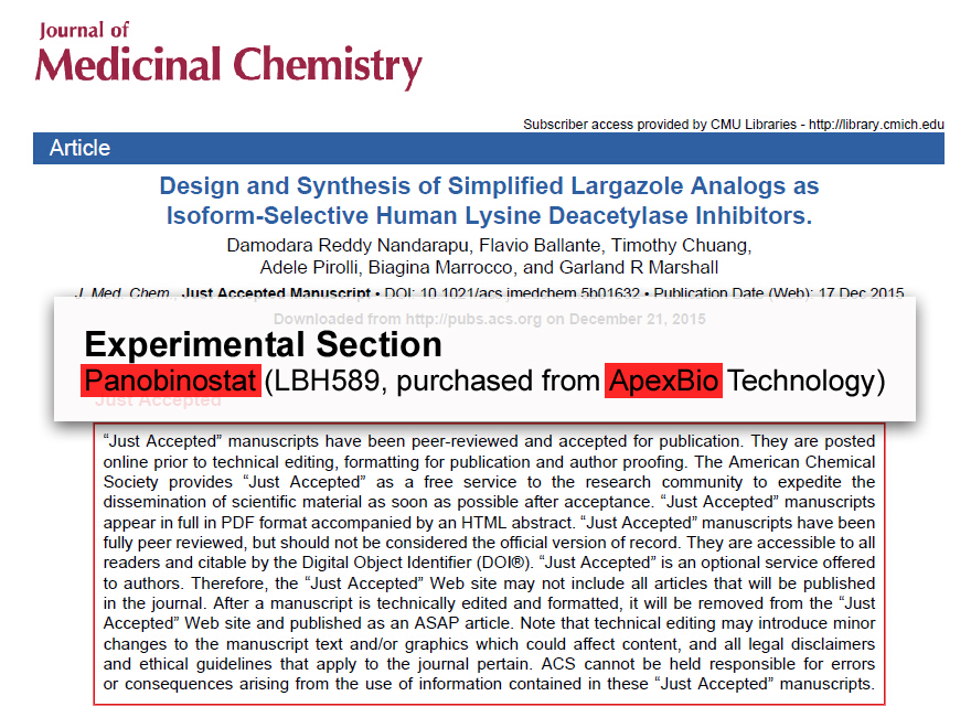 美国APExBIO中文官网 - Panobinostat (LBH589)|HDAC inhibitor|CAS# 404950-80-7