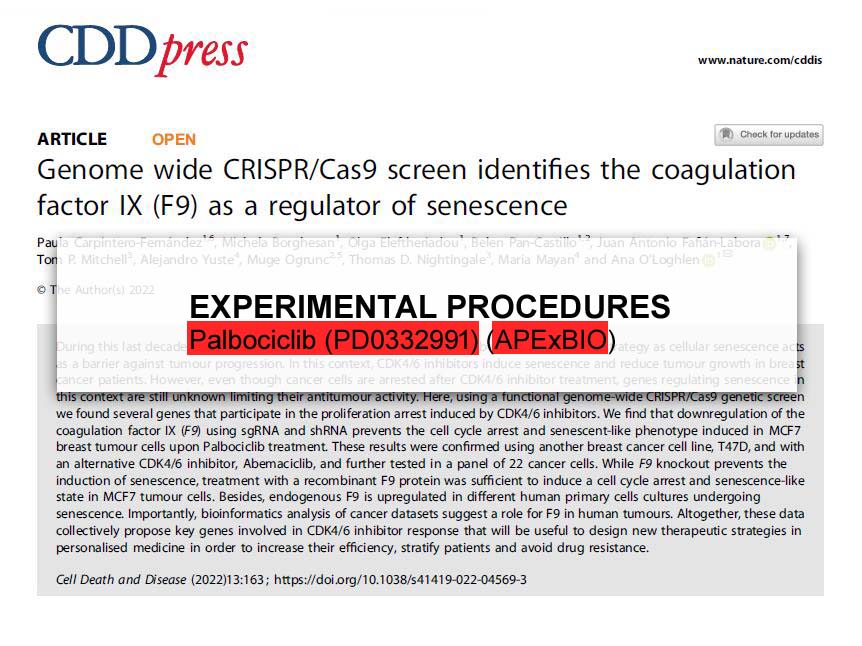 美国APExBIO中文官网 - Palbociclib (PD0332991) Isethionate|CDK4/6 inhibitor ...