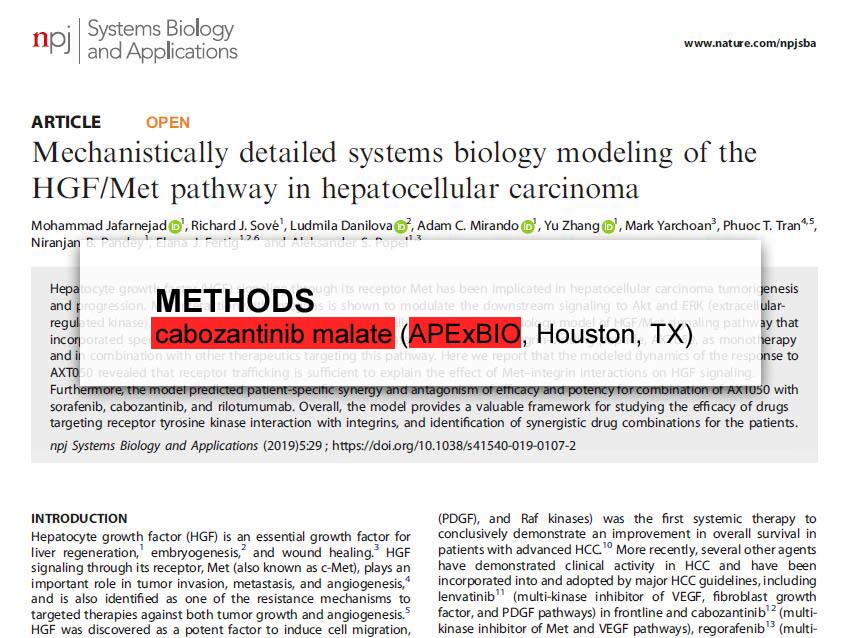 美国APExBIO中文官网 - Cabozantinib malate (XL184)|MET andVEGF receptor2 ...