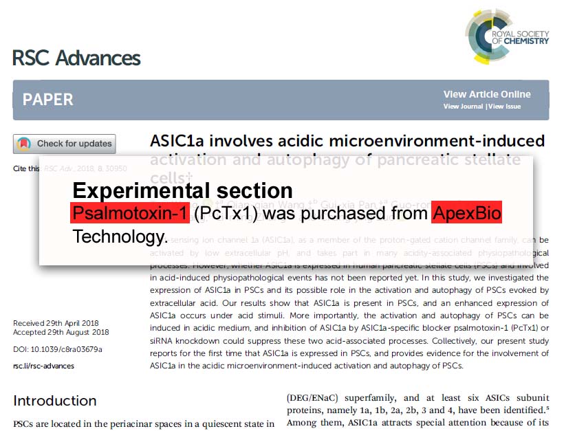 Psalmotoxin 1 - Selective ASIC1a Ion Channel Inhibitor | APExBIO