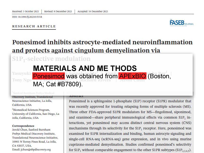 Ponesimod - Selective S1P Receptor Modulator | APExBIO